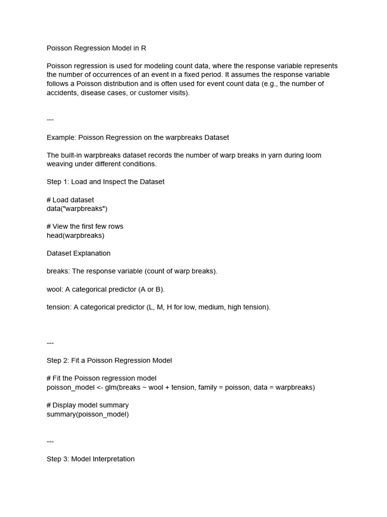 Poisson Regression Model in R | PDF
