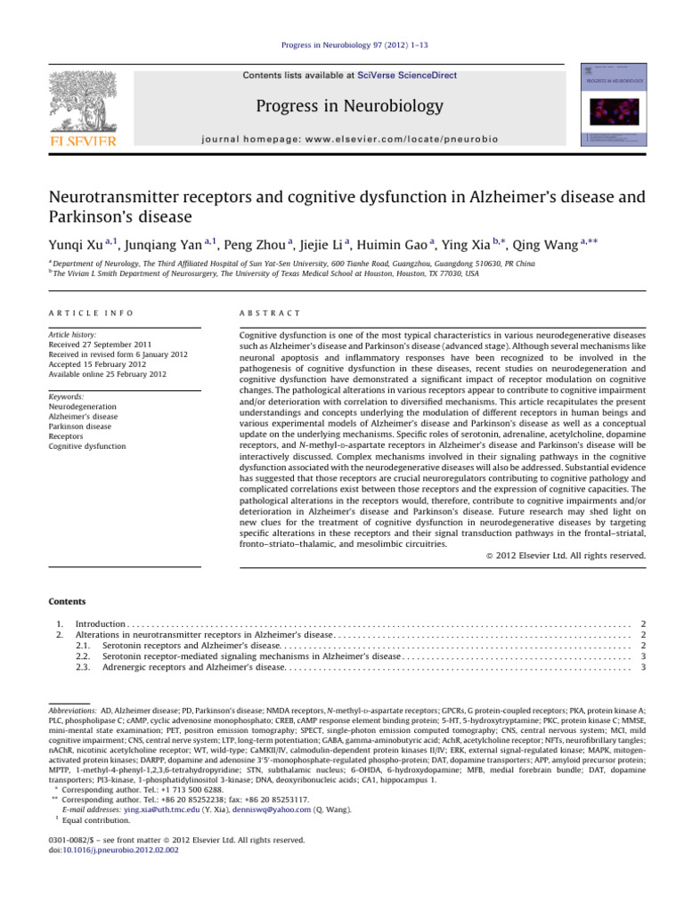 Neurotransmitter Receptors and Cognitive Dysfunction in Alzheimer's ...