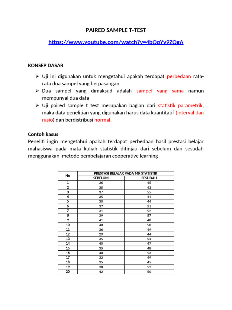 PAIRED SAMPLE T TEST (1) | PDF