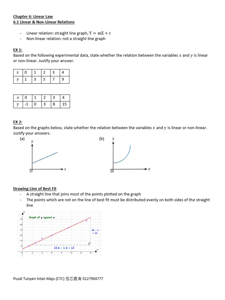 IGCSE Addmath CH 6 Straight-Line Graph and Linear Law | PDF | Nonlinear System | Equations