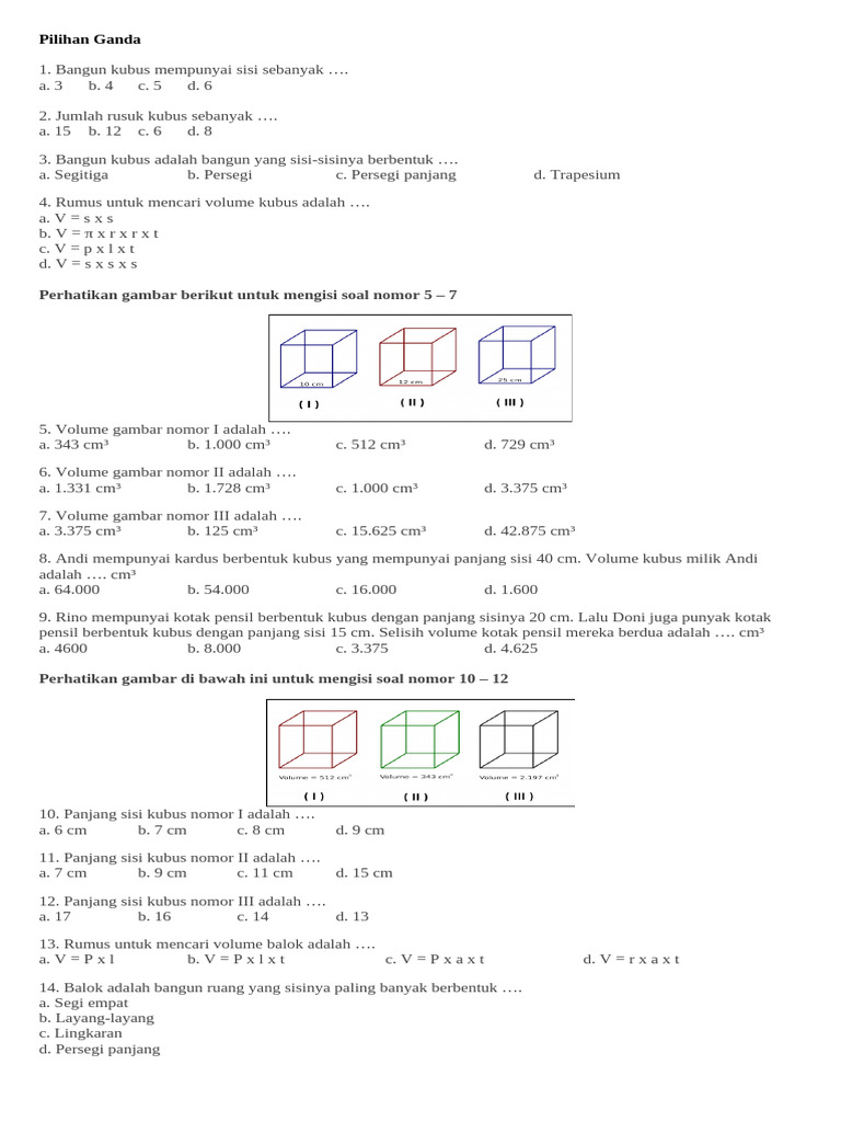 Selisih Volume Kotak Pensil Kubus | PDF