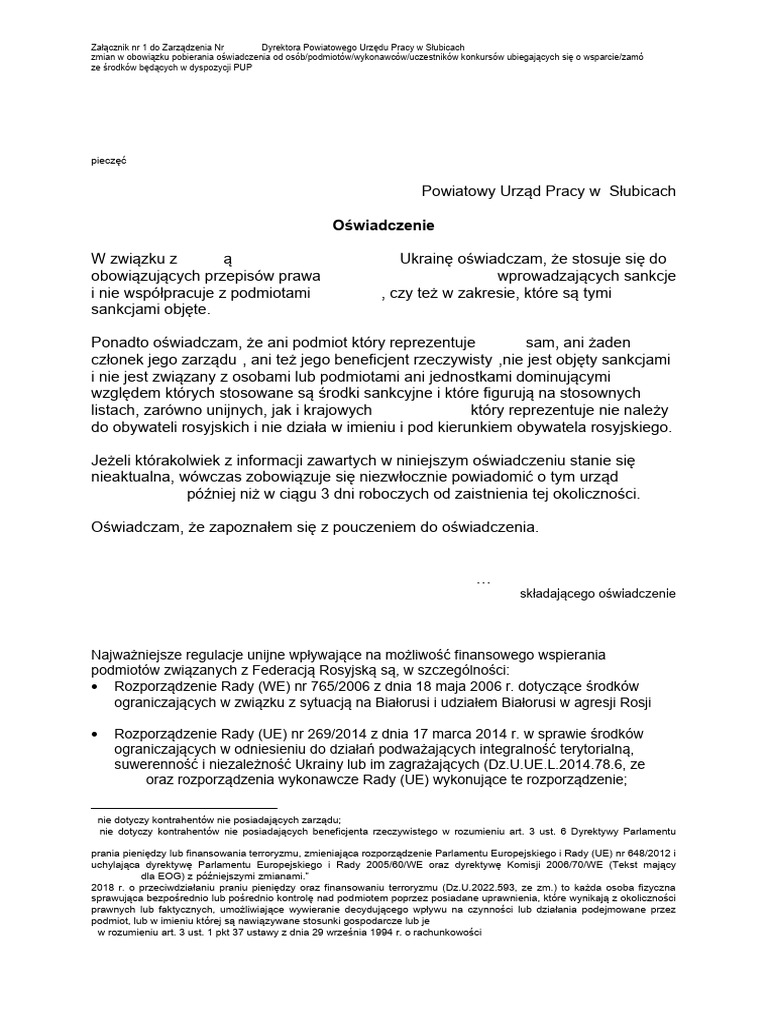 Oświadczenie Sankcje Rosja - 2024r | PDF