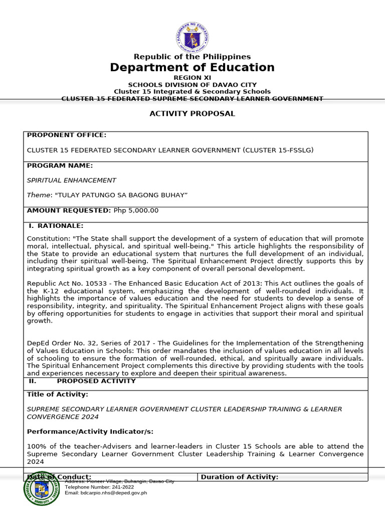 Spiritual Enhancement Activity Proposal | PDF | Personal Development ...