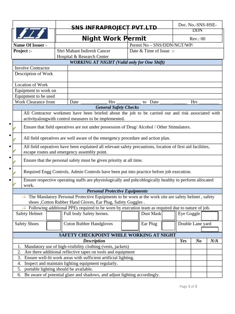 Night Work Permit Guidelines | PDF | Lighting | Shift Work
