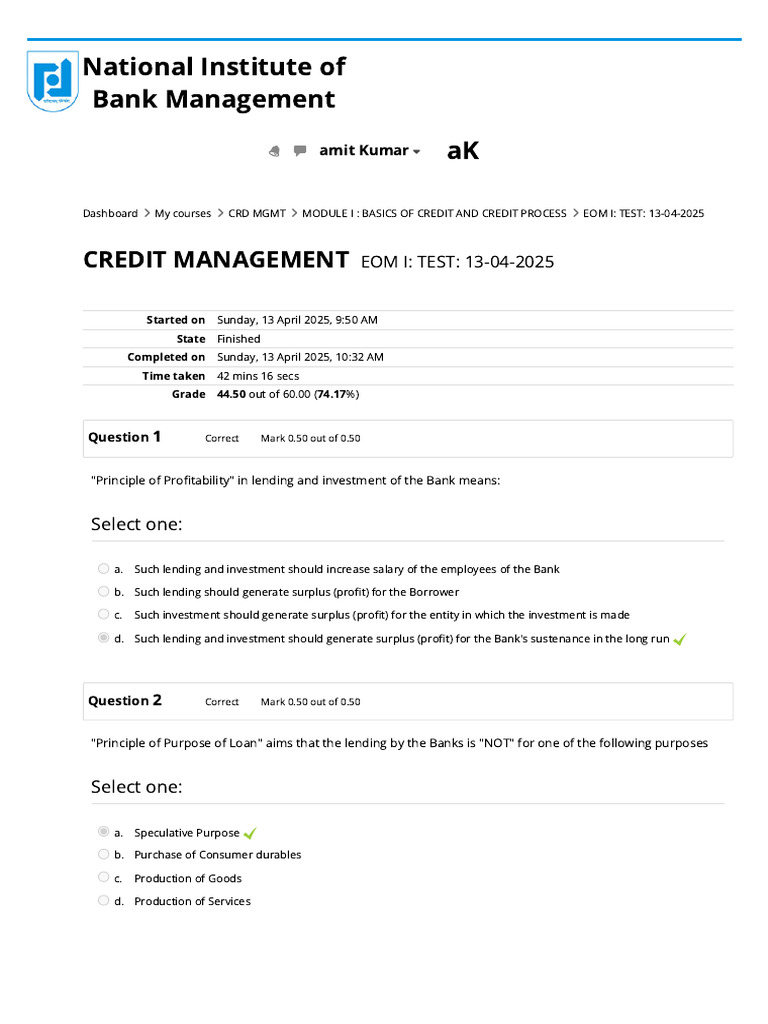 EOM I - TEST - 13-04-2025 - Attempt Review - Welcome To Learning at ...