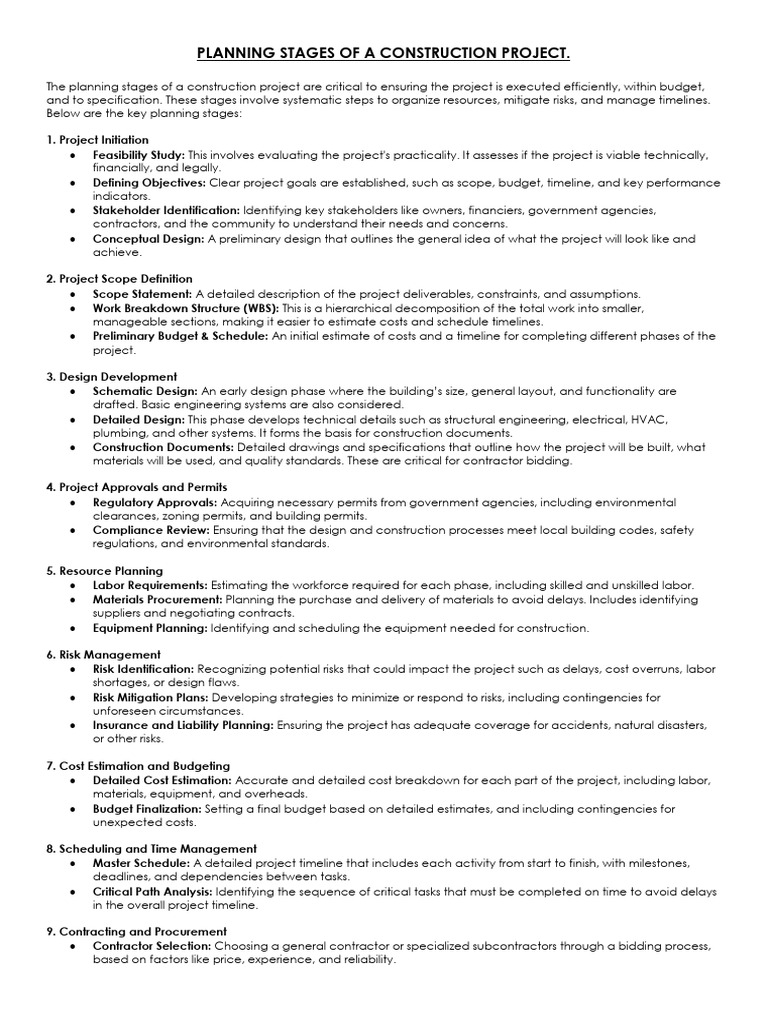 Planning Stages of A Construction Project | PDF | Business