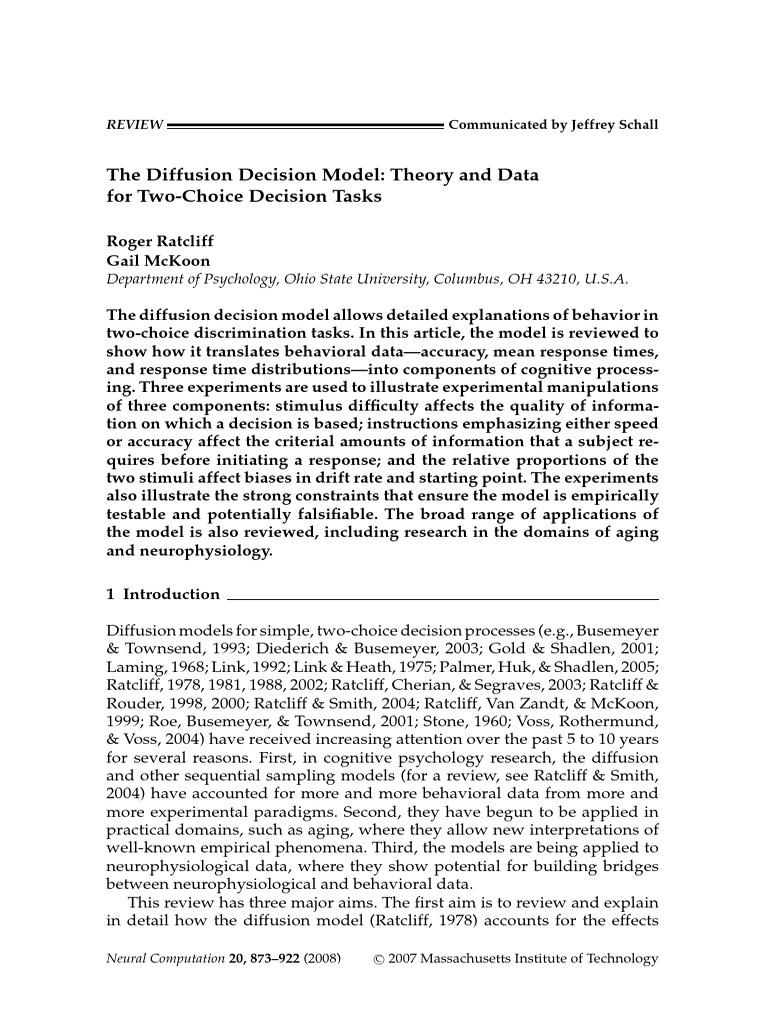 The Diffusion Decision Model Theory and Data - Ratcliff 2004 | PDF ...