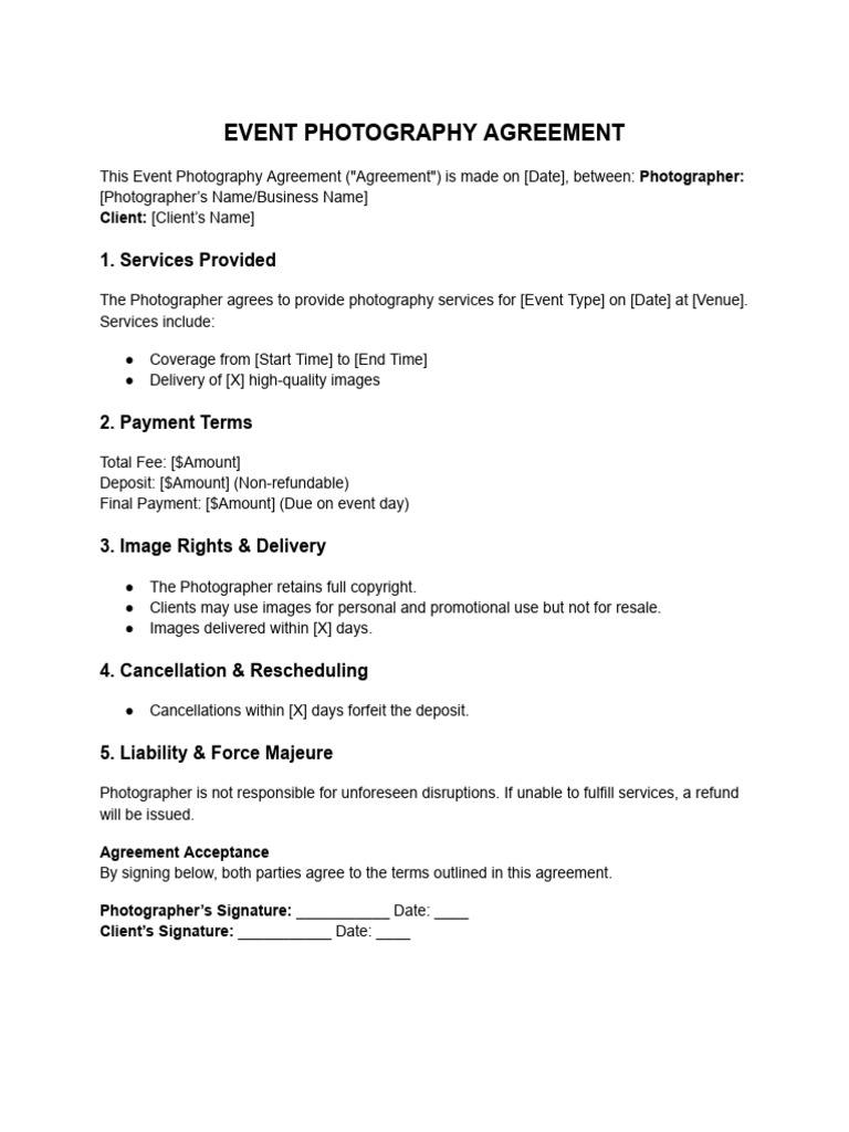 Event Photography Agreement Template | PDF