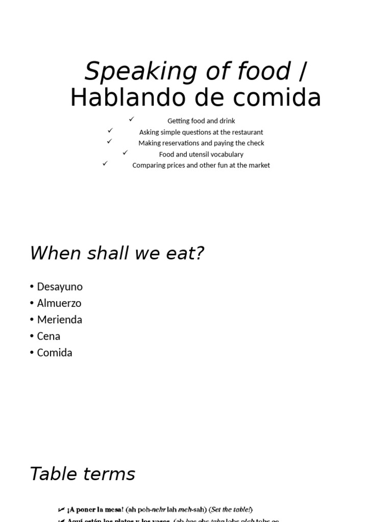 Spanish Dining Vocabulary Guide | PDF