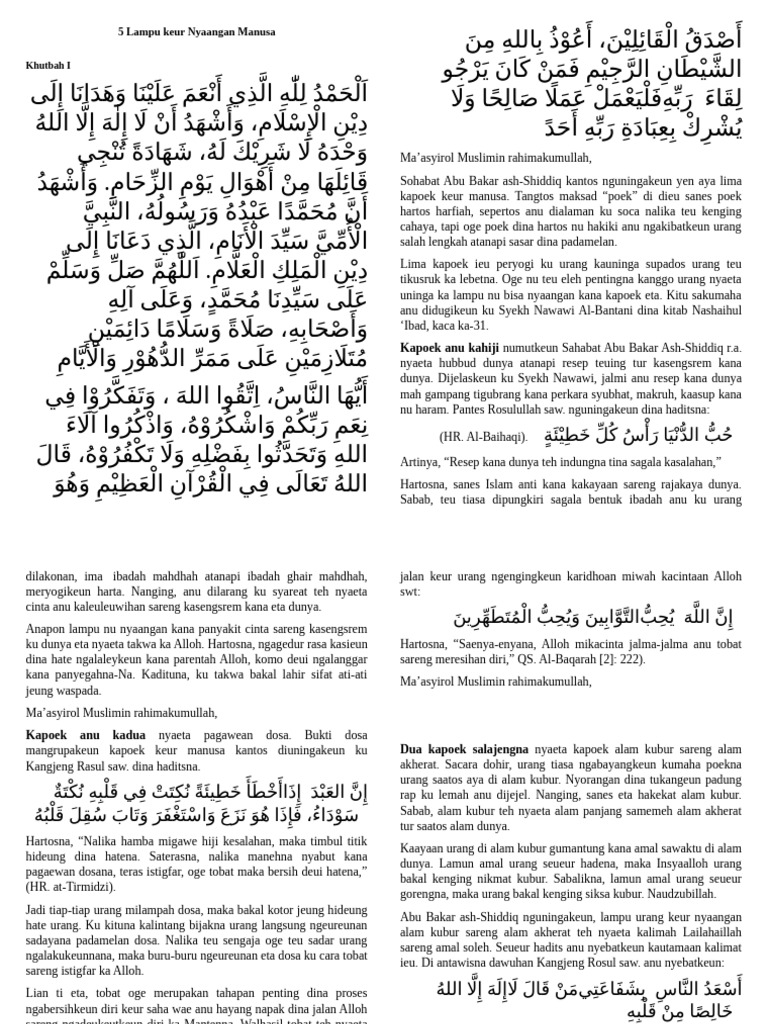 Khutbah - 5 Lampu Keur Nyaangan Manusa ASLI | PDF