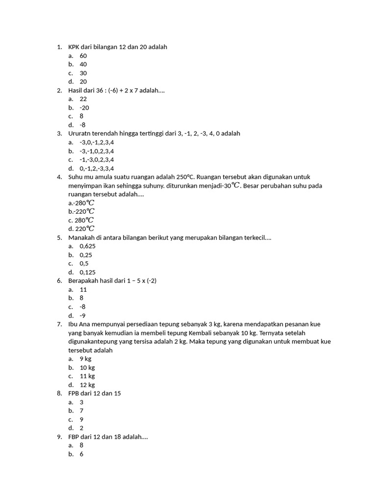 KPK dari bilangan 12 dan 20 | PDF