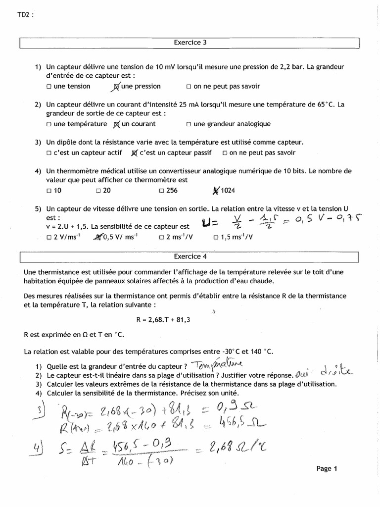 Capteur TD2 Corrigé | PDF