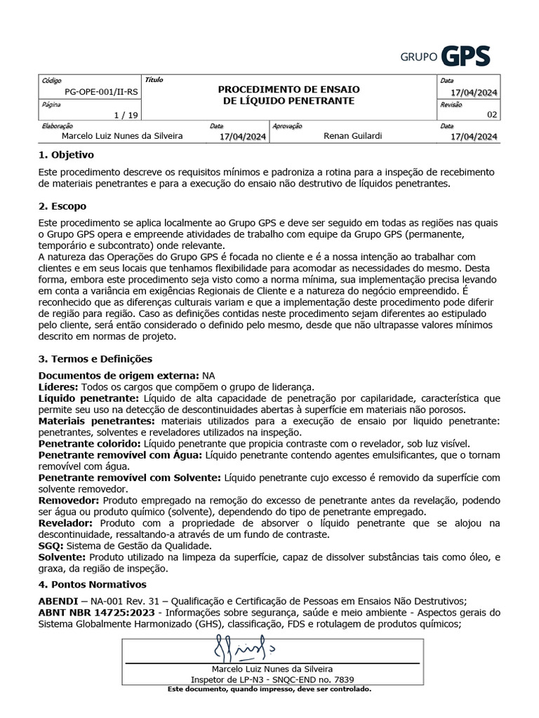 PG-OPE-001-II-RS Rev. 02 - Procedimento de Ensaio de Liquido Penetrante ...