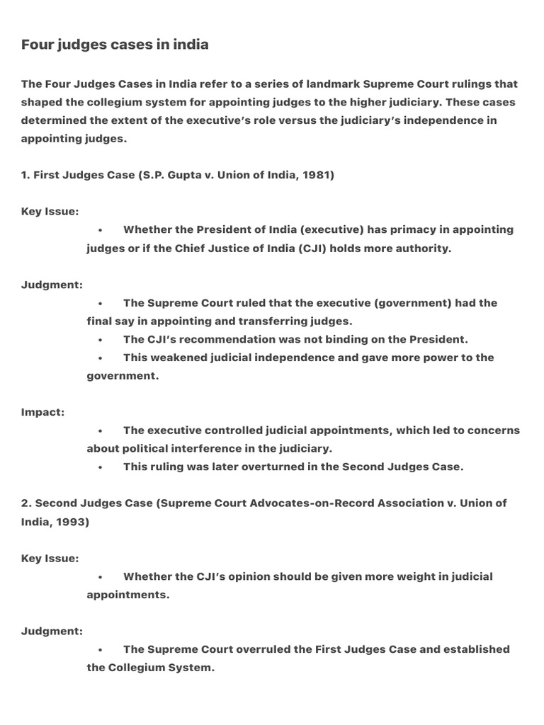 Four Judges Cases: Shaping Judicial Appointments | PDF | Supreme Court ...