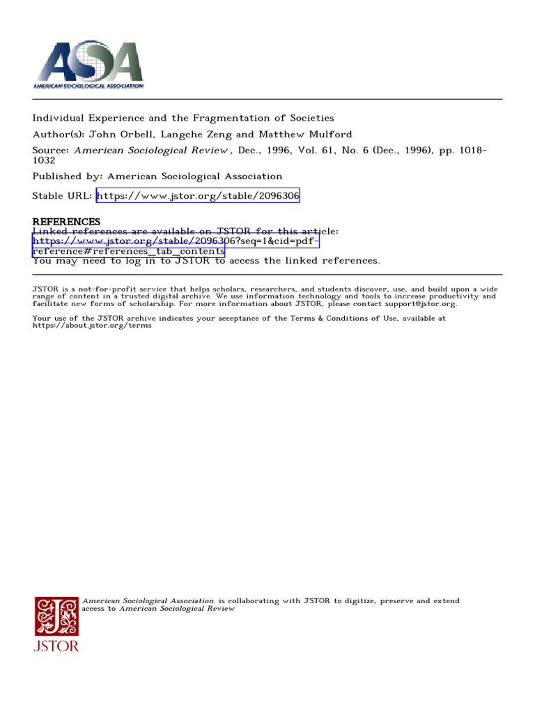 Orbell IndividualExperienceFragmentation 1996 | PDF | Behavioural Sciences