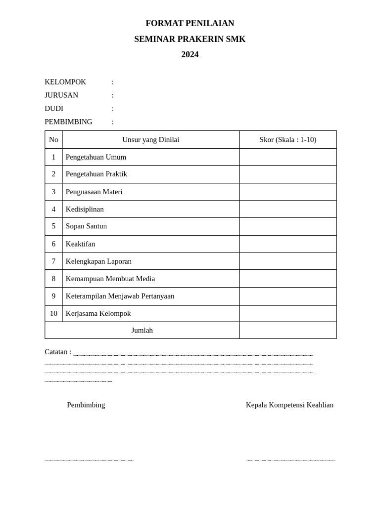 Format Penilaian PKL | PDF