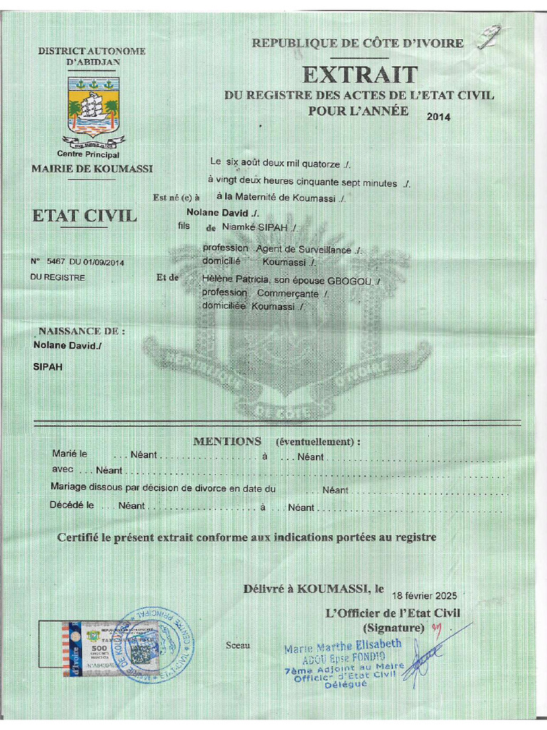 Extrait de Naissance | PDF