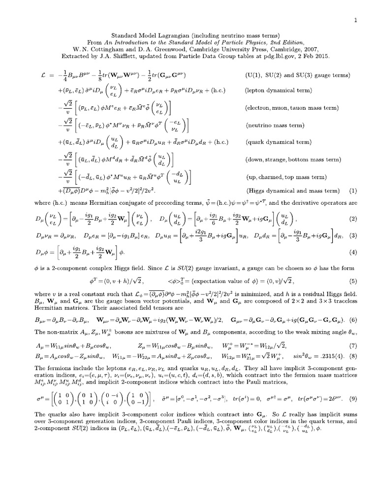 Standard Model Lagrangian | PDF