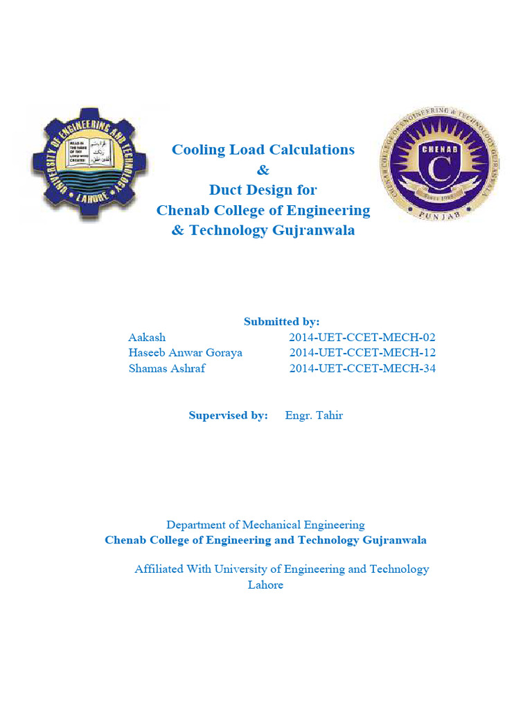Cooling Load Calculations Duct Design Fo (1) | PDF | Ventilation ...