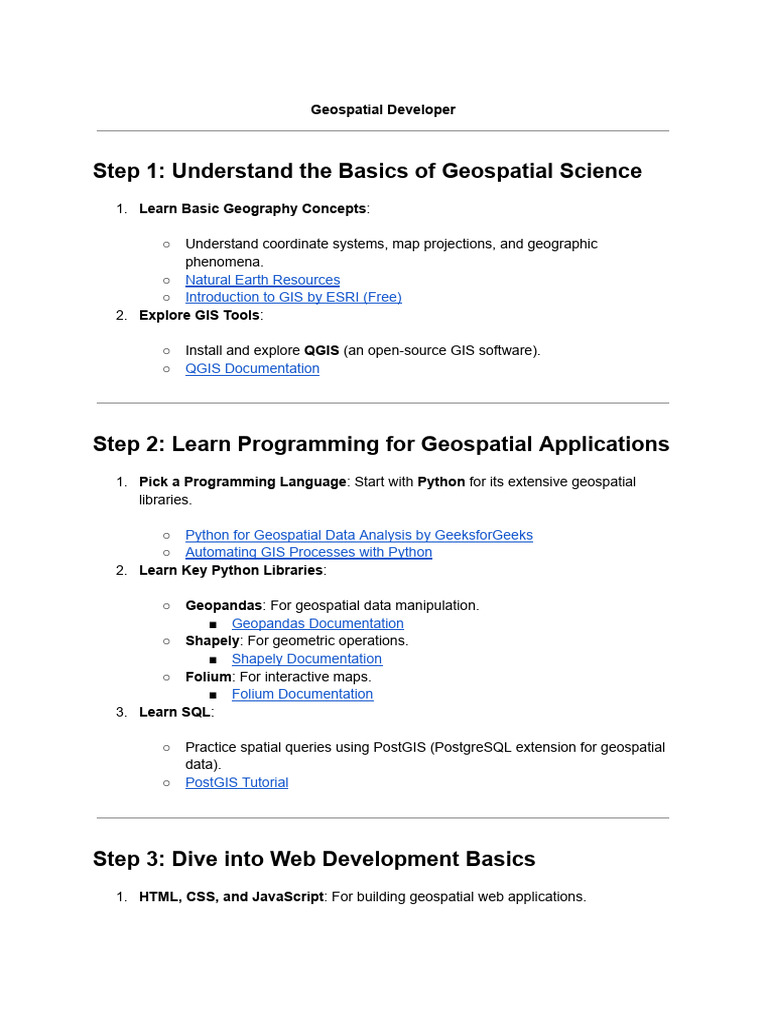 Roadmap To Become A Geospatial Developer | PDF | Geographic Information ...