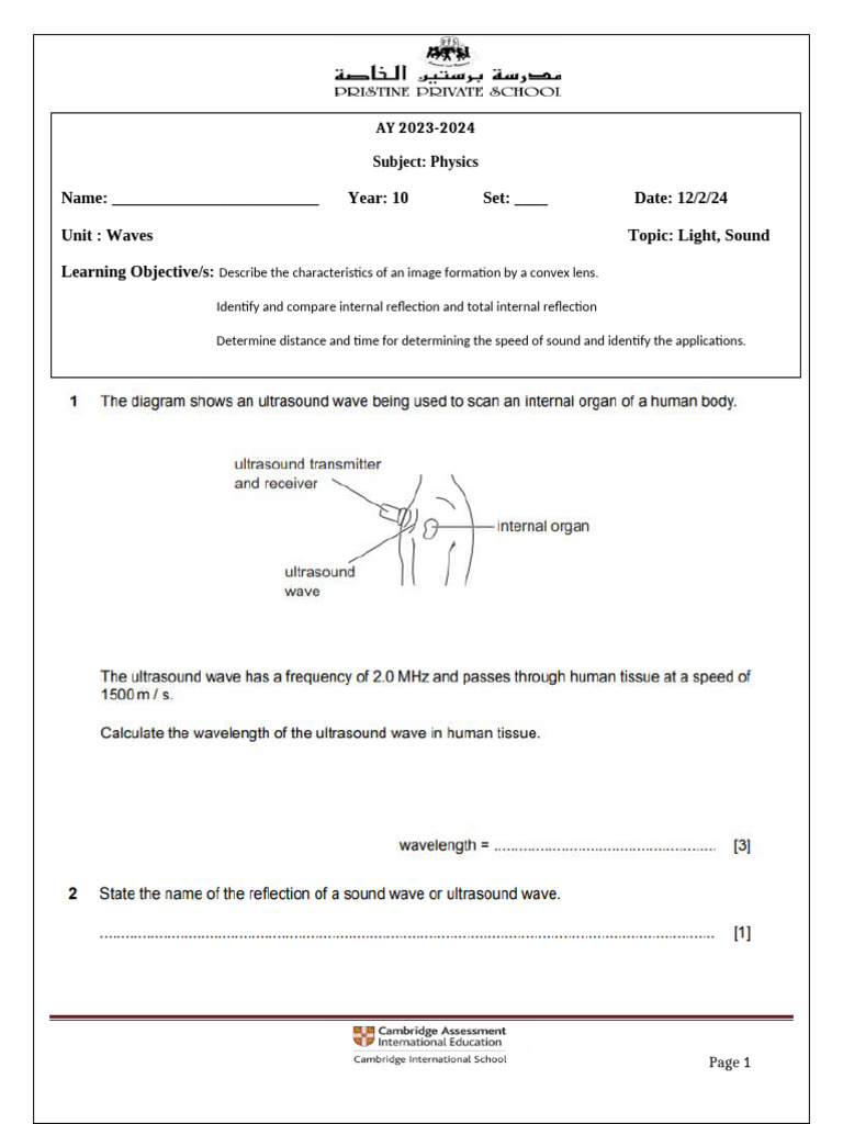 Light, Sound-Worksheet-yr10 1 | PDF