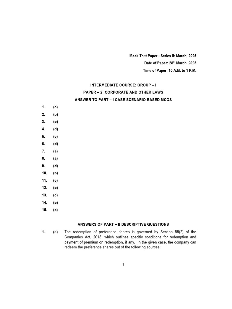 CA Inter Law Series 2 MTP Solution May 25 Exams | PDF | Dividend ...