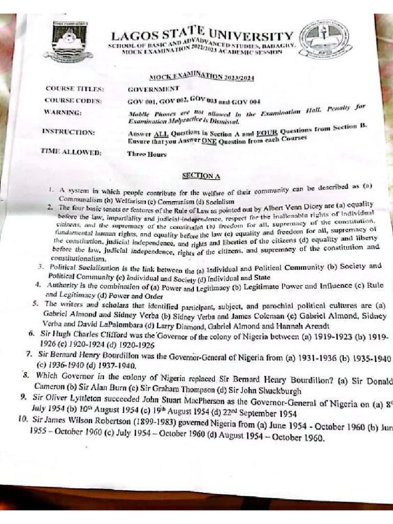 Lasu Jupeb Gov Mock 2024 | PDF