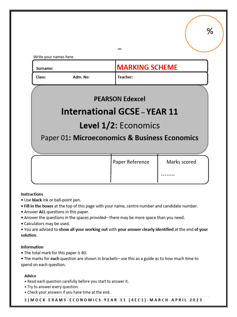 ECON YEAR 11 MOCK EXAMS-MARCH-APRIL 2023 - PAPER 01 - Marking Scheme | PDF | Demand | Price ...
