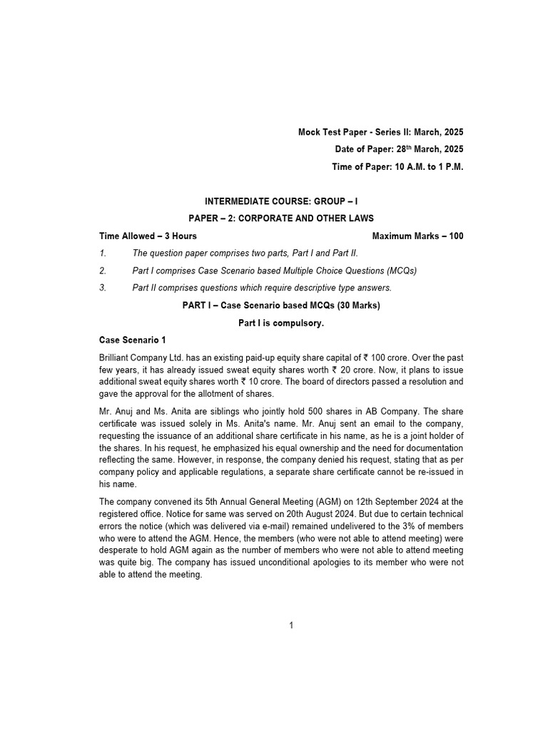 CA Inter Law Series 2 MTP May 25 Exams | PDF | Limited Liability Partnership | Dividend