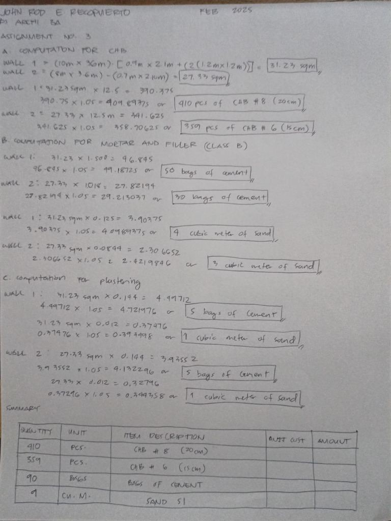 CHB Assignment: Material Calculations | PDF