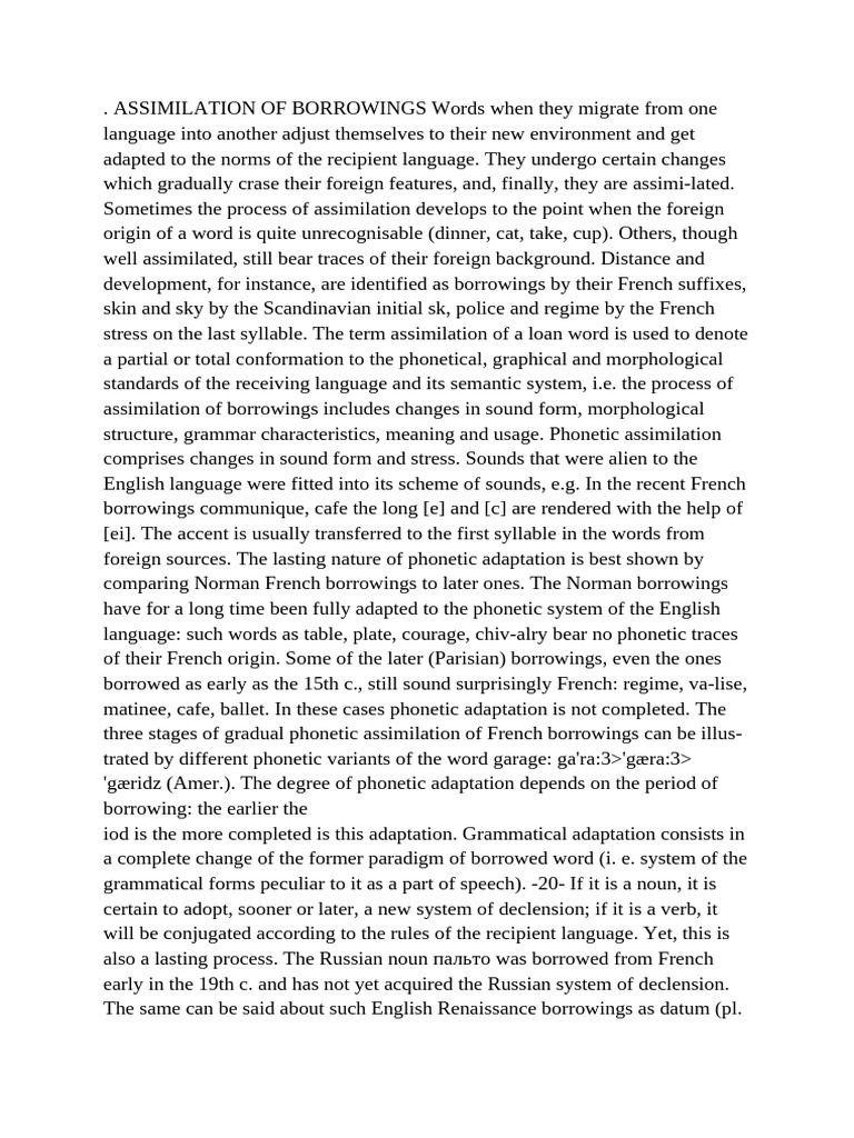 ASSIMILATION OF BORROWINGS | PDF | Word | English Language