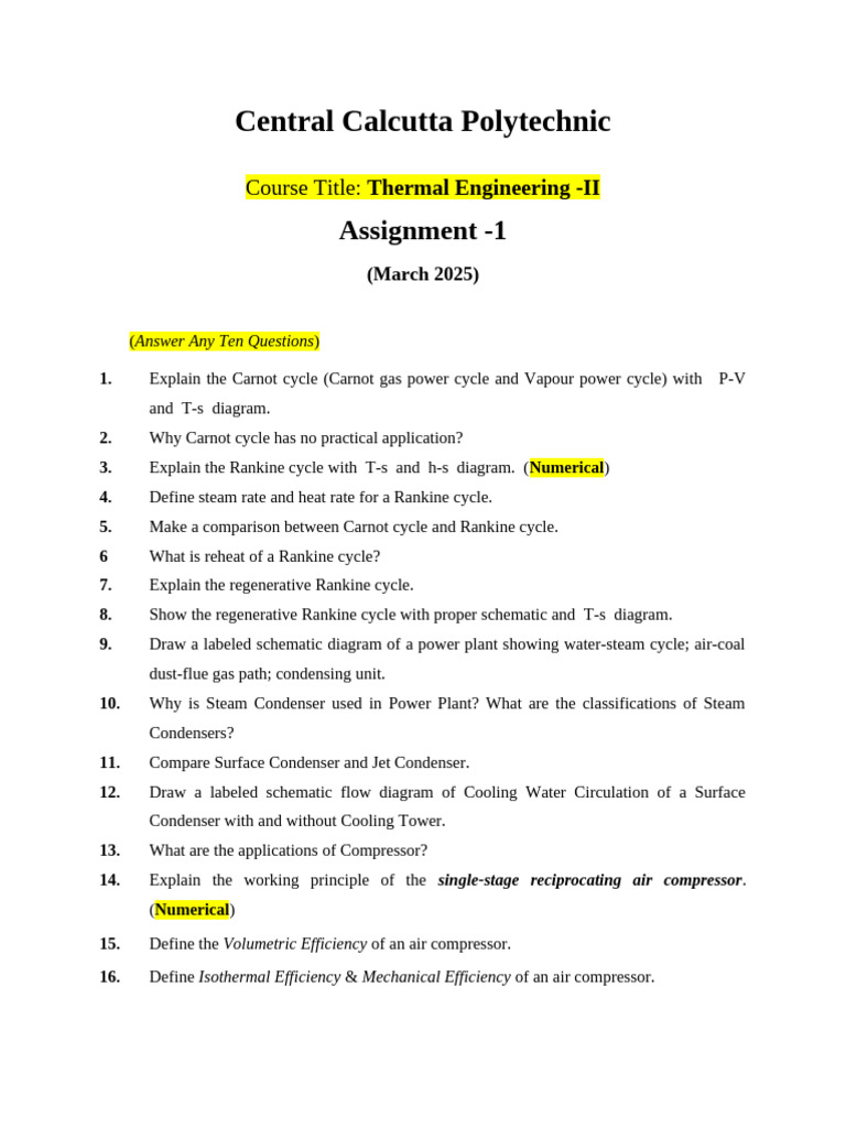 1 ST Assignment_Thermal Engg-II | PDF