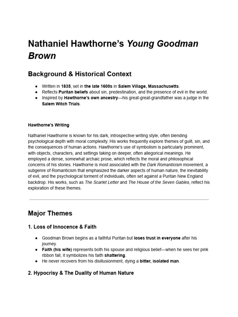 Themes in Hawthorne's Young Goodman Brown | PDF | Nathaniel Hawthorne