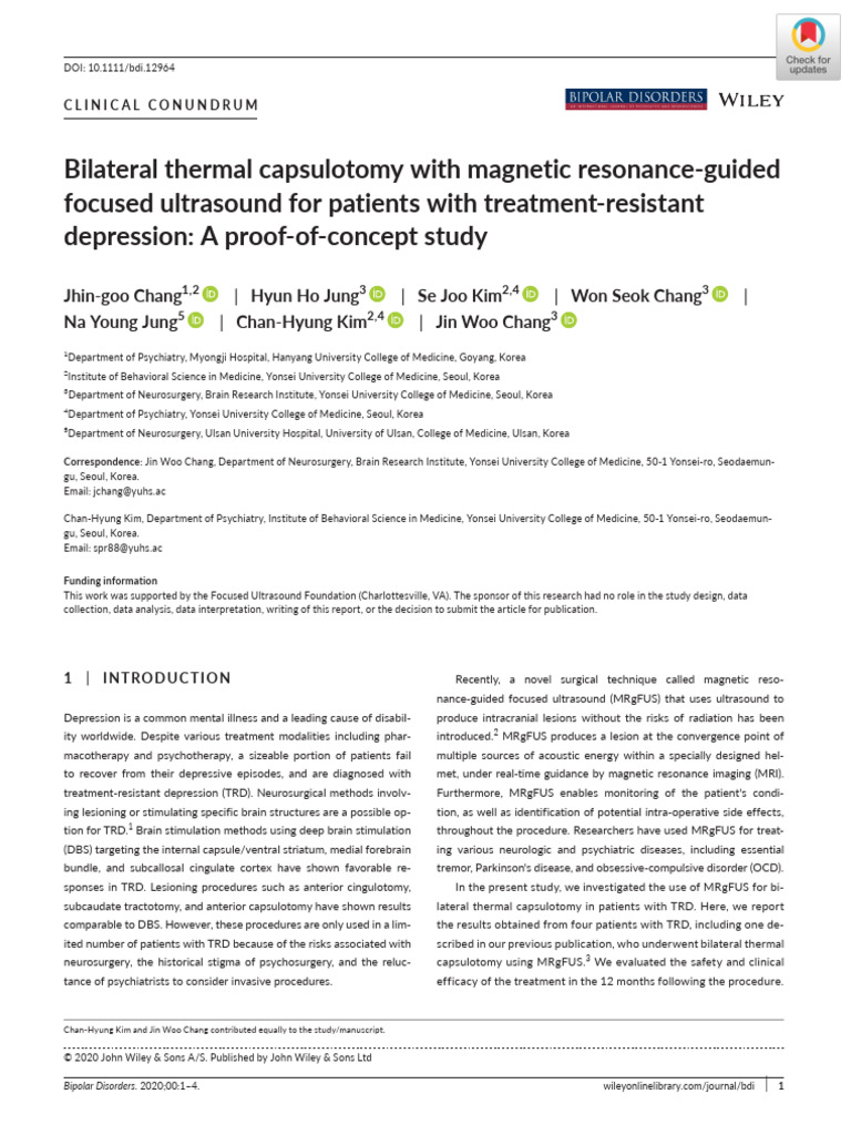 Bilateral Thermal Capsulotomy With Magnetic Resonance-Guided Focused ...