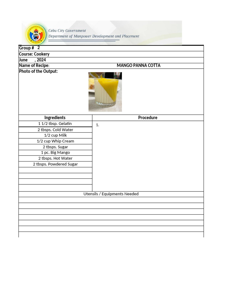 Mango Panna Cotta | PDF