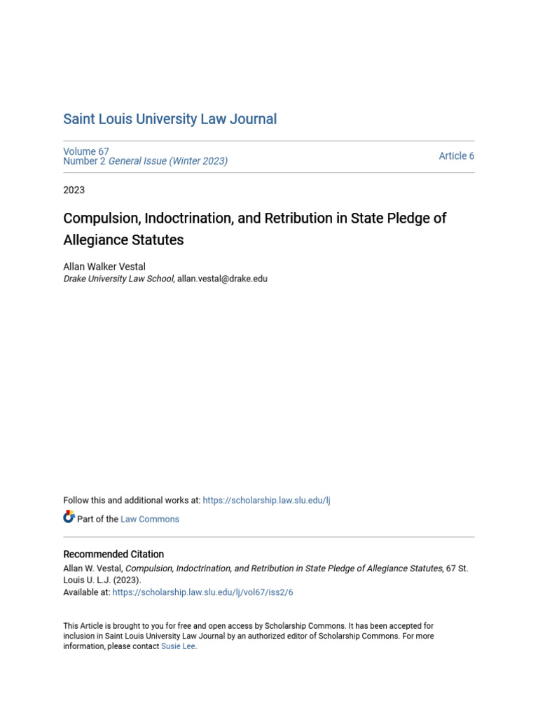 Compulsion Indoctrination and Retribution in State Pledge of Al | PDF ...