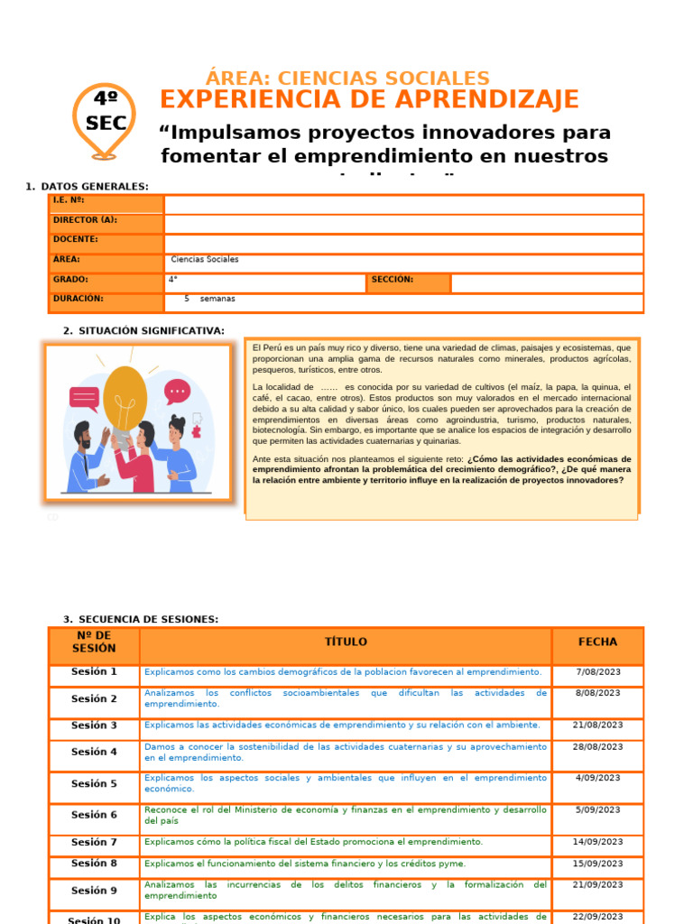 4º EXPERIENCIA DE APRENDIZAJE_EXP5.CIENCIAS SOCIALES | PDF | Iniciativa empresarial ...