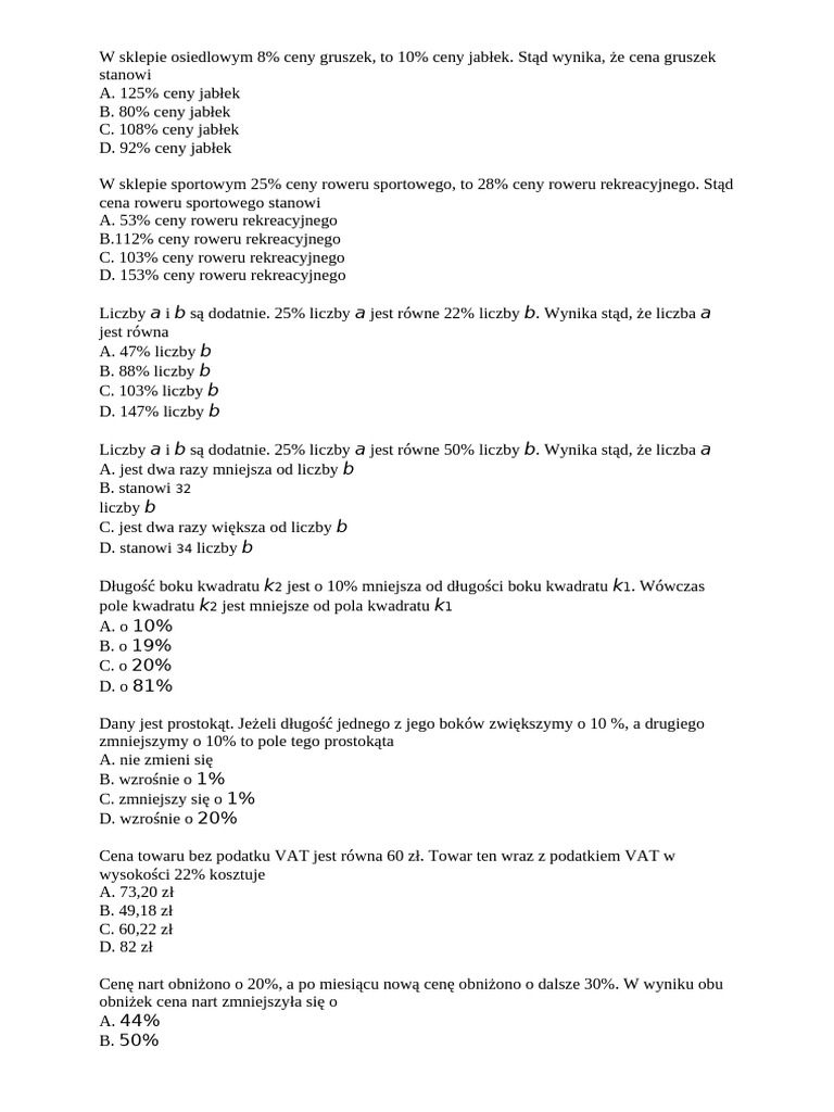Procenty Zadania Maturalne | PDF