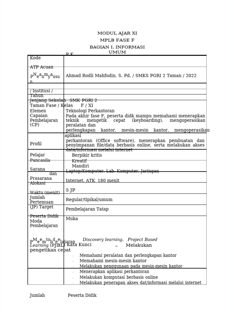 Modul Tekper Fase F | PDF