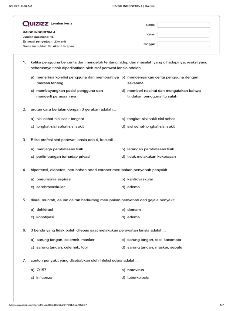 KAIGO INDONESIA 4 _ Quizizz | PDF