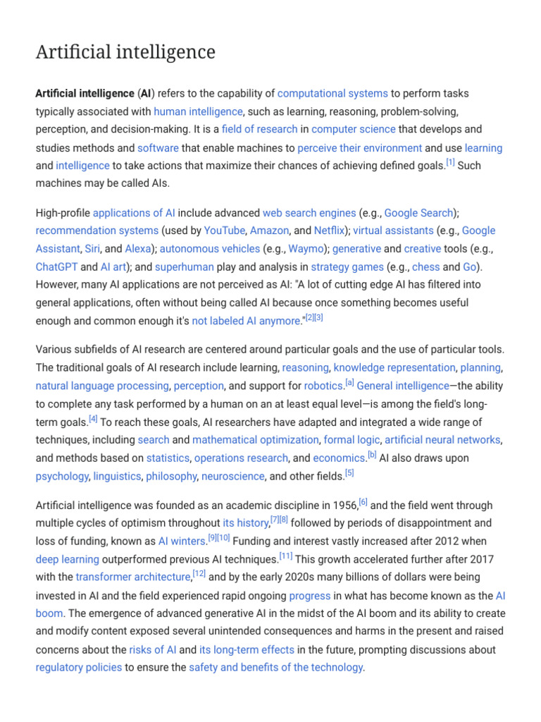Artificial Intelligence - Wikipedia | PDF | Artificial Intelligence | Intelligence (AI) & Semantics