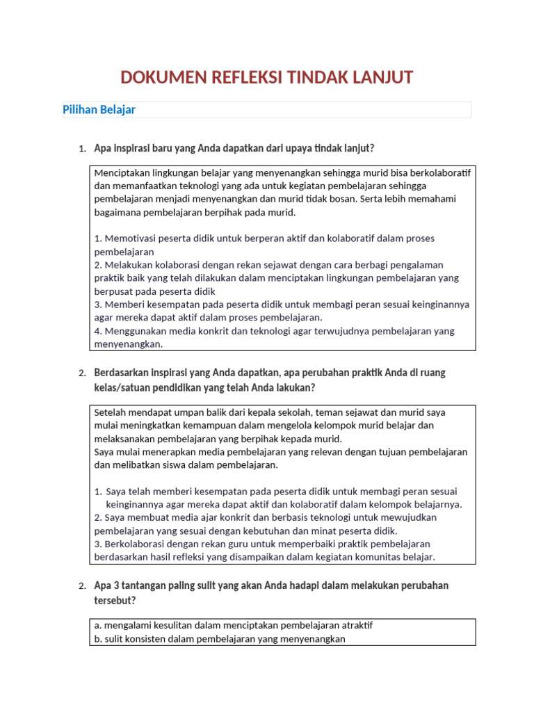 Dokumen Refleksi Tindak Lanjut | PDF