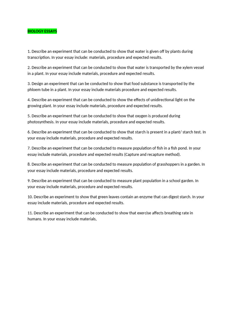 BIOLOGY ESSAYS-WPS Office | PDF