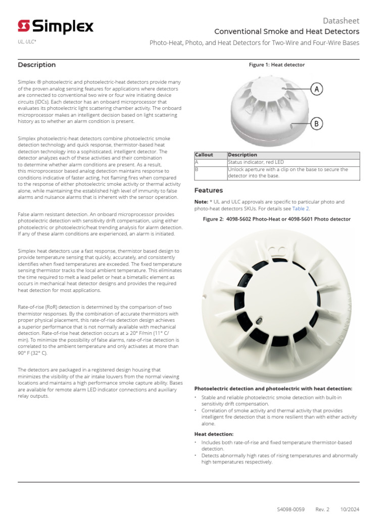 Datasheet - Detector de Fumaça Pontual Convencional (4098-5601) + Base ...
