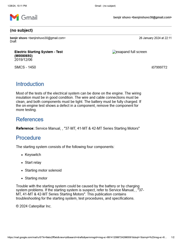 Electric Starting System - Test (M0080693) | PDF