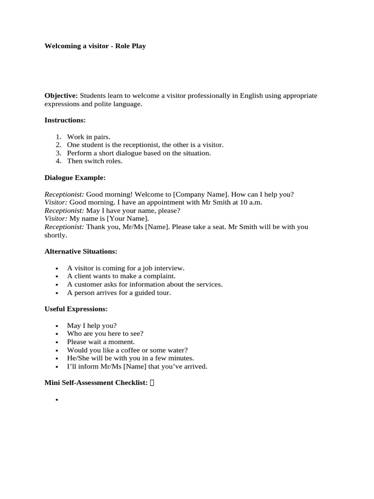 Welcoming Visitors Role Play Guide | PDF