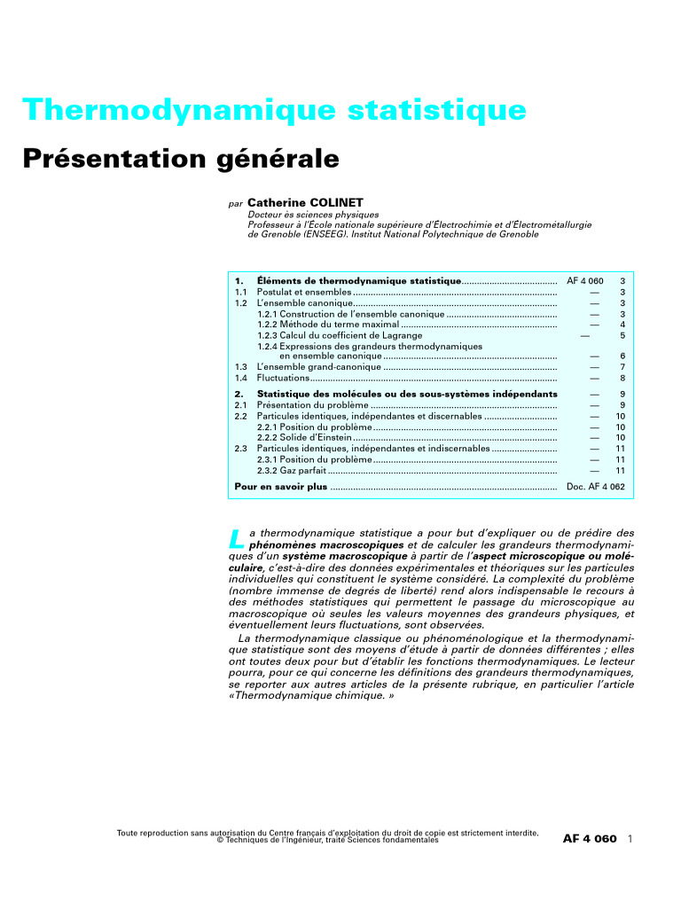 Introduction à la thermodynamique statistique | PDF | Mécanique ...