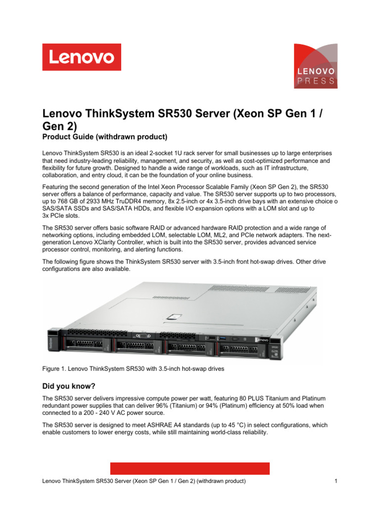 Lenovo ThinkSystem SR530 Server (Xeon SP Gen 1 - Gen 2) | PDF | Multi ...