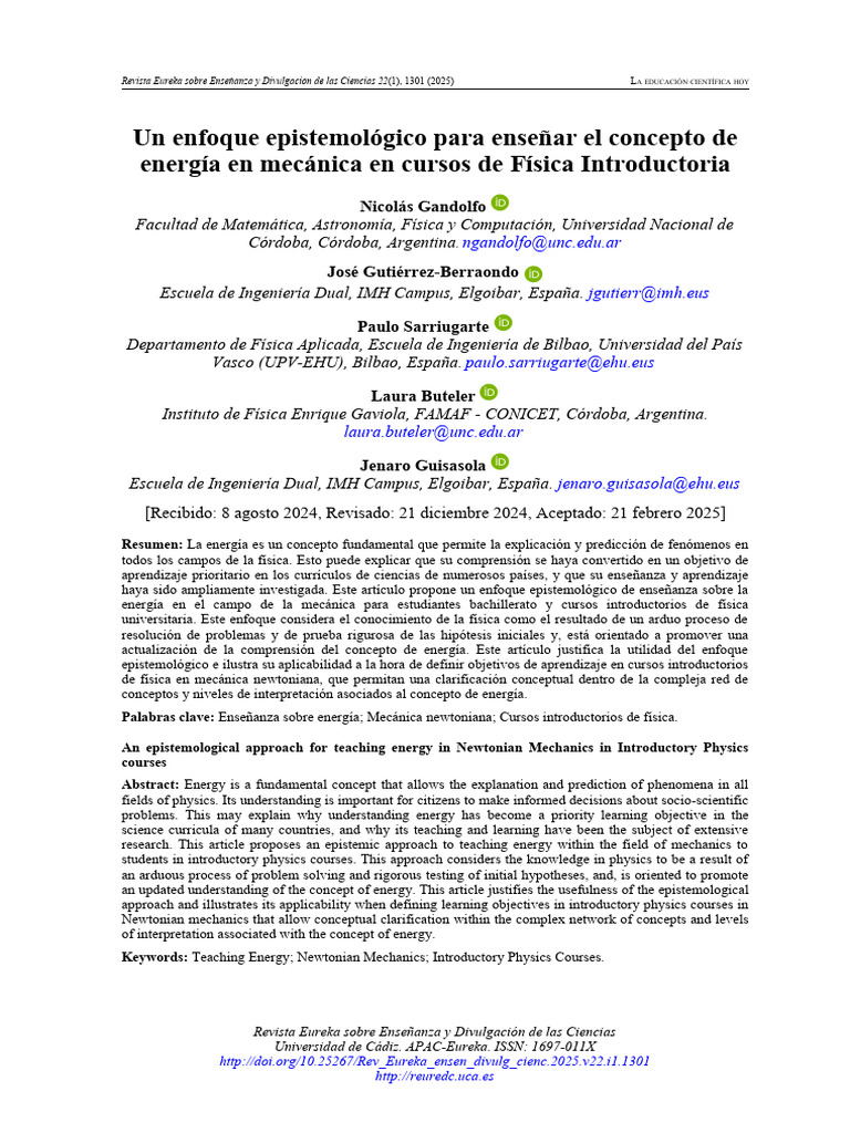 An Epistemological Approach For Teaching Energy in Newtonian Mechanics in Introductory Physics ...