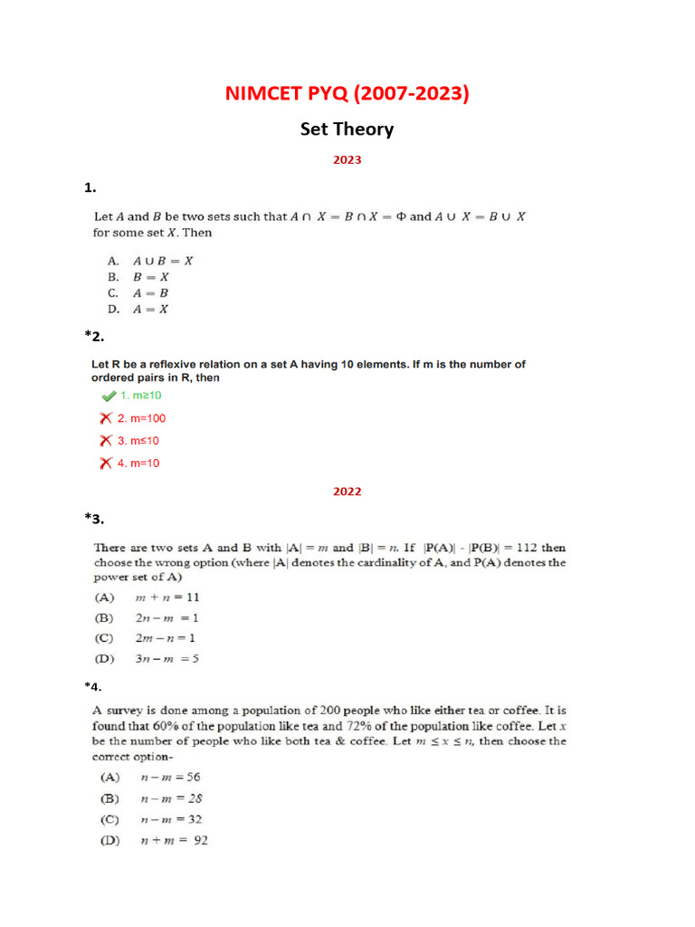 Set Theory NIMCET PYQ | PDF